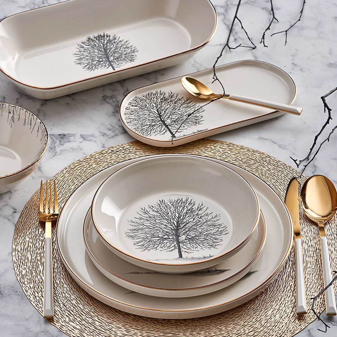 Planetree 27-Piece Dinner Set – Elegant Tree Design Dinnerware | Canapy ...